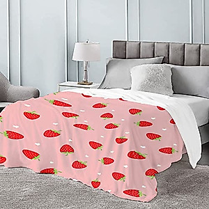 Anantacaritra Pink Strawberry Blanket Flannel Throw Soft Blanket Lightweight Plush for Couch Bed Sofa Car All Seasons Multi-Size 120"x90" Extra Large for Family