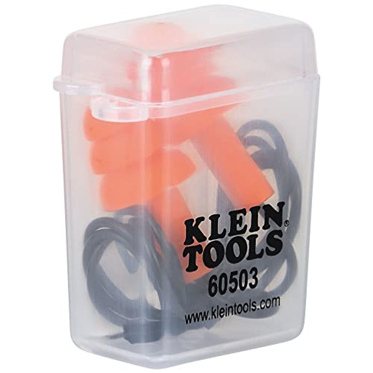 Klein Tools 605036 Corded Earplugs, 25dB NRR, Reusable Orange Earplugs, 6-Pack with Case for Construction, Industrial Use, Shooting and Hunting