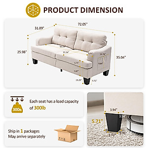 RoyalCraft Modular Sectional Sofa, Memory Foam, Button Tufted Designed, 3 Seats Sofa Couch for Living Room, Beige Velvet