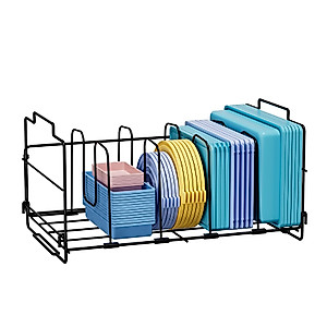 GAGUIUP Food Container Lid Organizer, Large Capacity Adjustable 4 Dividers Detachable Lid Organizer Rack for Kitchen Cabinets, Drawers, Plastic Lid Organizer For Pantry Shelves, Cupboards, Black