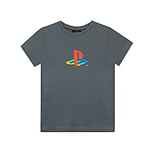 PlayStation Boys Gaming T-Shirt Video Game Short Sleeve Top for Kids Gray Size 8
