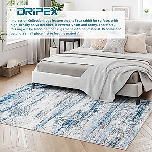 Dripex Abstract Contemporary Area Rugs, Coastal Blue 6x9 Soft Fluffy Rug Non-Shedding Bedroom Carpet for Living Room Kid/Laundry Room Kitchen, Washable Rugs Non-Slip & Sturdy Floor Mats for Home
