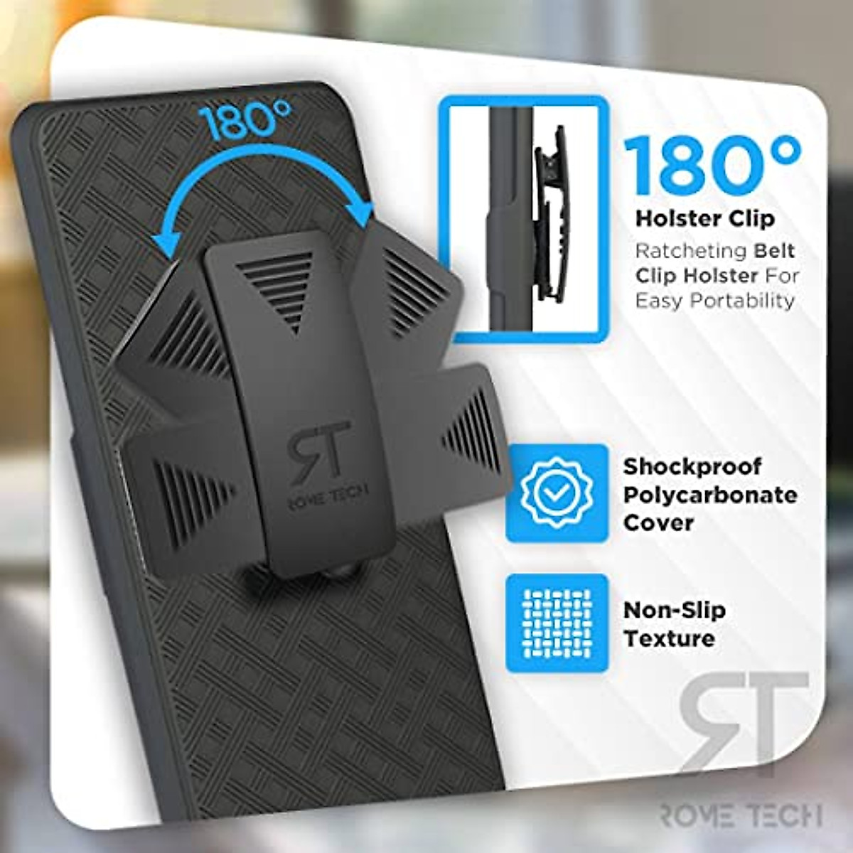 Rome Tech Belt Clip Phone Case for Samsung Galaxy S22 Ultra 5G 6.8" (2022) [NOT for S22] Slim Heavy Duty Rugged Slide Hip Holster Cover with Kickstand Compatible with Samsung Galaxy S22 Ultra - Black