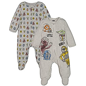 STAR WARS Baby Boys 2 Pack Sleep N' Play Footies Chewbacca Yoda R2-D2 3-6 Months