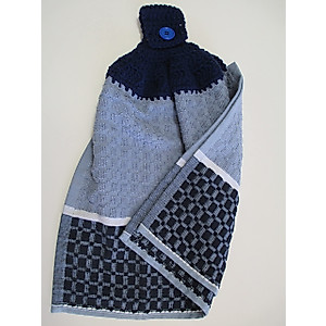 Crocheted FULL Towel Shades of Blue Kitchen Towel with Soft Navy Yarn