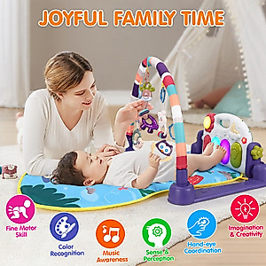 UMIKU Baby Gym Play Mats Tummy Time Mat Musical Activity Center for Newborn Infant Folding Design Piano Music & Light Newborn Infant Gifts for Baby Toys 0-3 6 9 12 Months, Animal Style