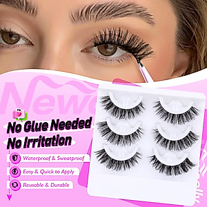 Newcally False Eyelashes Russian Strip Lashes Wispy Mink Lashes Fluffy D Curl Fake Lashes Like Eyelash Extension Lash Strips 9 Pairs Pack