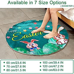 Ultra Soft Faux Fur Area Rugs Faux Rabbit Fur Round Rug, Living Room Rugs for Bedroom, Dining Room, Living Room, Easter Cartoon Bunny Eggs