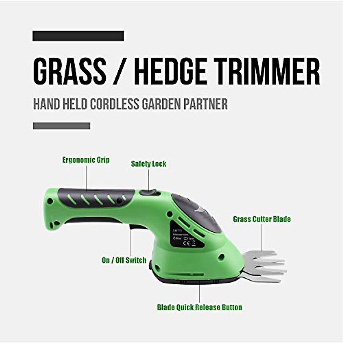 Lichamp 2-in-1 Electric Hand Held Grass Shear Hedge Trimmer Shrubbery Clipper Cordless Battery Powered Rechargeable for Garden and Lawn, CGS-3602 Grass Green