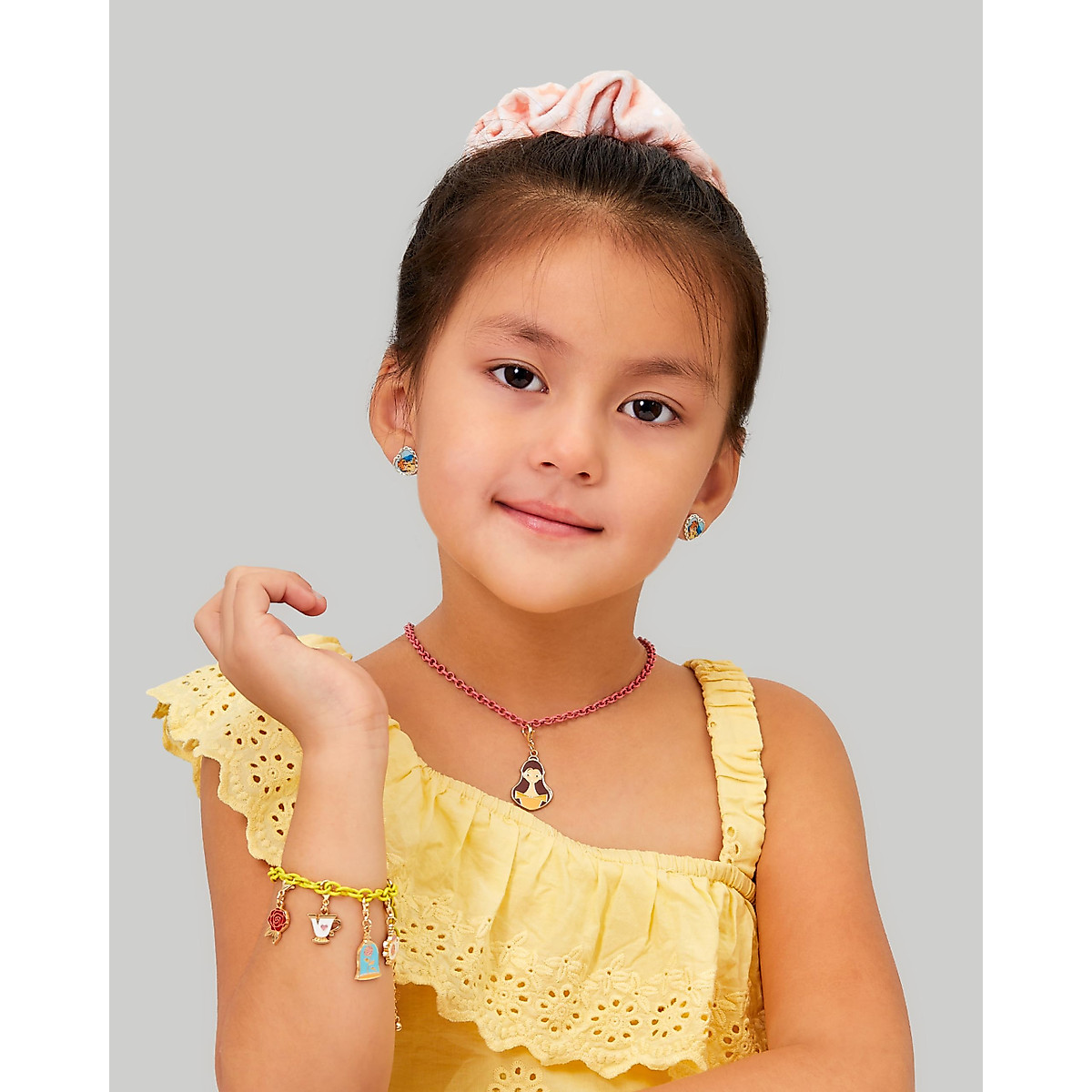 Disney Princess Necklace, Bracelet, and Charms Set - Beauty and the Beast Belle Charms with Bracelet and Necklace Princess Jewelry