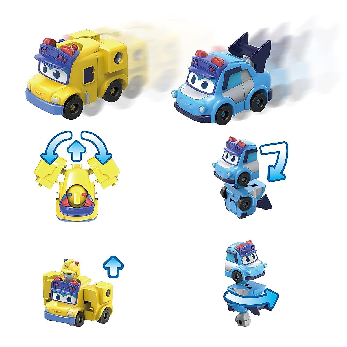 GO GO BUS STOP Action Figure Toy Vehicle Playsets, Cute Cartoon 6 in 1 Transforming Vehicles Transform into 11" Robot, Durable Toys for Boys Girls Kids