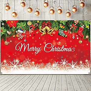 Christmas Backdrop Merry Christmas Party Decoration Christmas Photo Banner Signs Xmas Photography Background Photo Props for Winter New Year Xmas Eve Family Party Decoration Supplies (Snowflake)