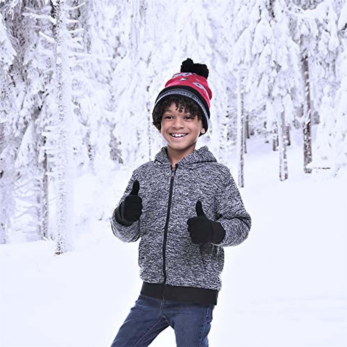 Minus 5° by Polar Wear Boys Winter Game Design Knitted Beanie Hat and Glove Set (2 Piece Set), black/red