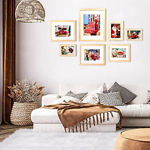 KINLINK 11x14 Picture Frames White Oak, Light Wood Frames with Acrylic Plexiglass for Pictures 5x7/8x10 with Mat or 11x14 without Mat, Tabletop and Wall Mounting Display, Set of 4