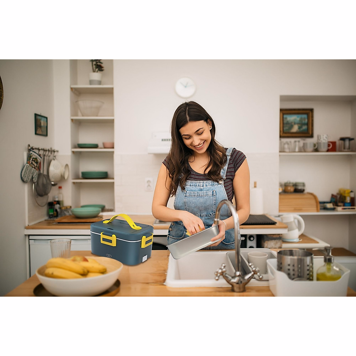 Adocfan Electric Lunch Box 75W 1.8L Food Warmer Heater 12V 24V 110V Faster Heated Lunch Box for Car/Truck/Home Portable Heating Boxes with 304 SS Container Fork & Spoon (Dark green)