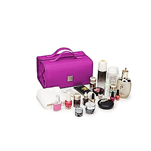 ROYALFAIR Roll Up Makeup Bag, Travel Toiletry Bag for Women with 4 Clear TSA Approved Pouches, Hanging Travel Organizer, Folding Cosmetic Bag for Men and Women (Purple)