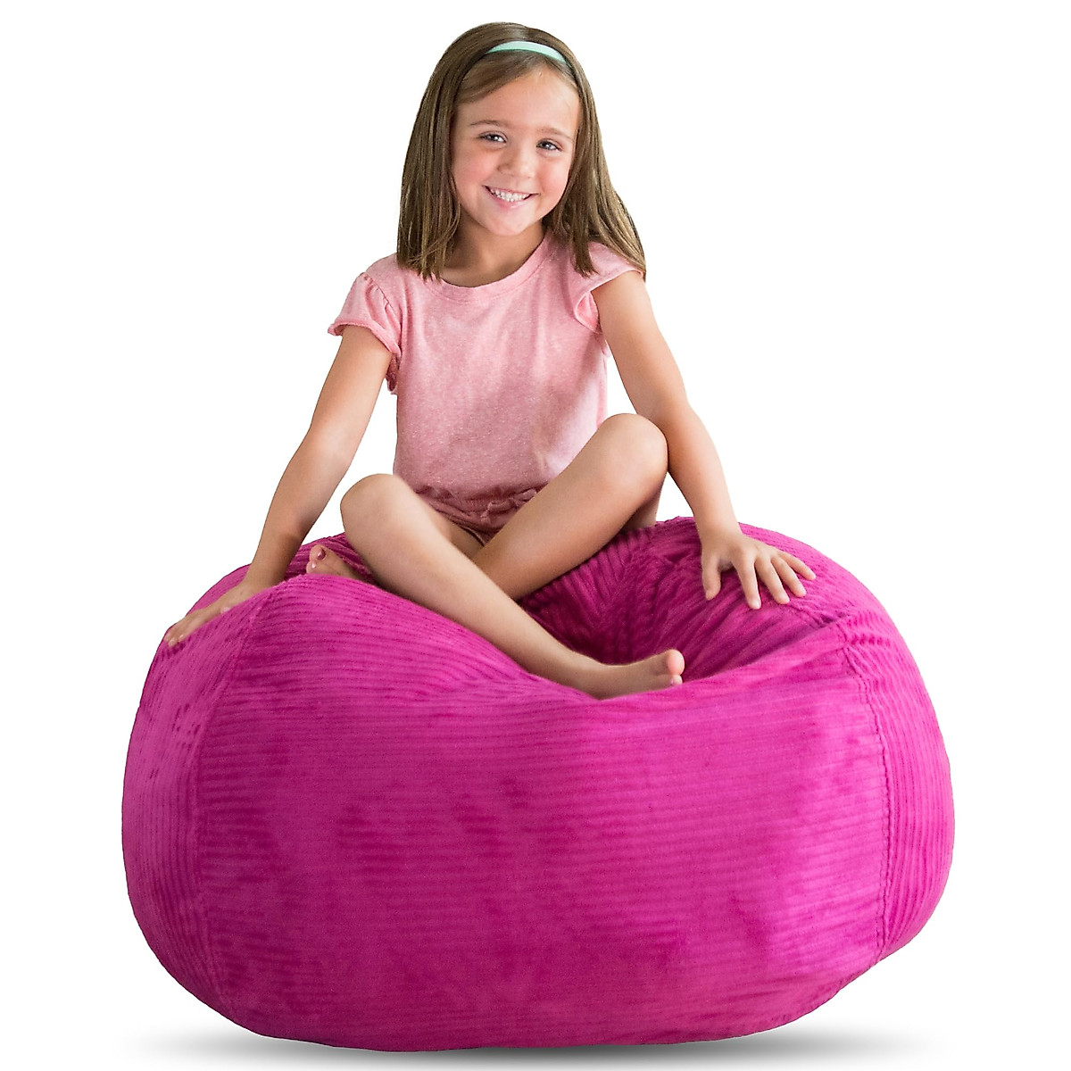 Creative QT Stuff ’n Sit Extra Large 38’’ Bean Bag Storage Cover for Stuffed Animals & Toys, Giant Beanbag Chair for Plush, Toddler & Kids Rooms Bedroom Organizer, Hot Pink Corduroy