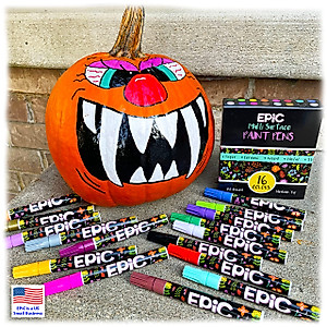 Epic Oil Based Paint Markers - Paint for Pumpkins - Permanent Opaque Paint for Metal, Glass, Ceramic, Porcelain, Wood, Fabric, Canvas, Rubber - Medium Tip - 16 Popular Colors - Halloween