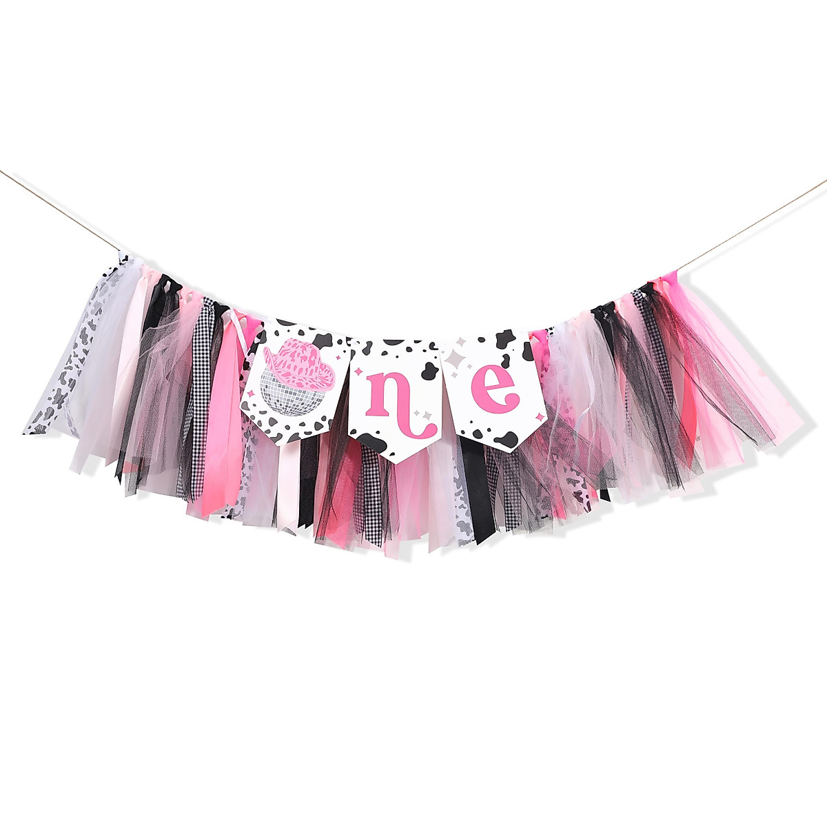 Disco Cowgirl High Chair Banner - Cowgirl First Birthday Decoration,Cowgirl First Rodeo,Man I Feel Like I'm One,Disco Cow Girl Decor
