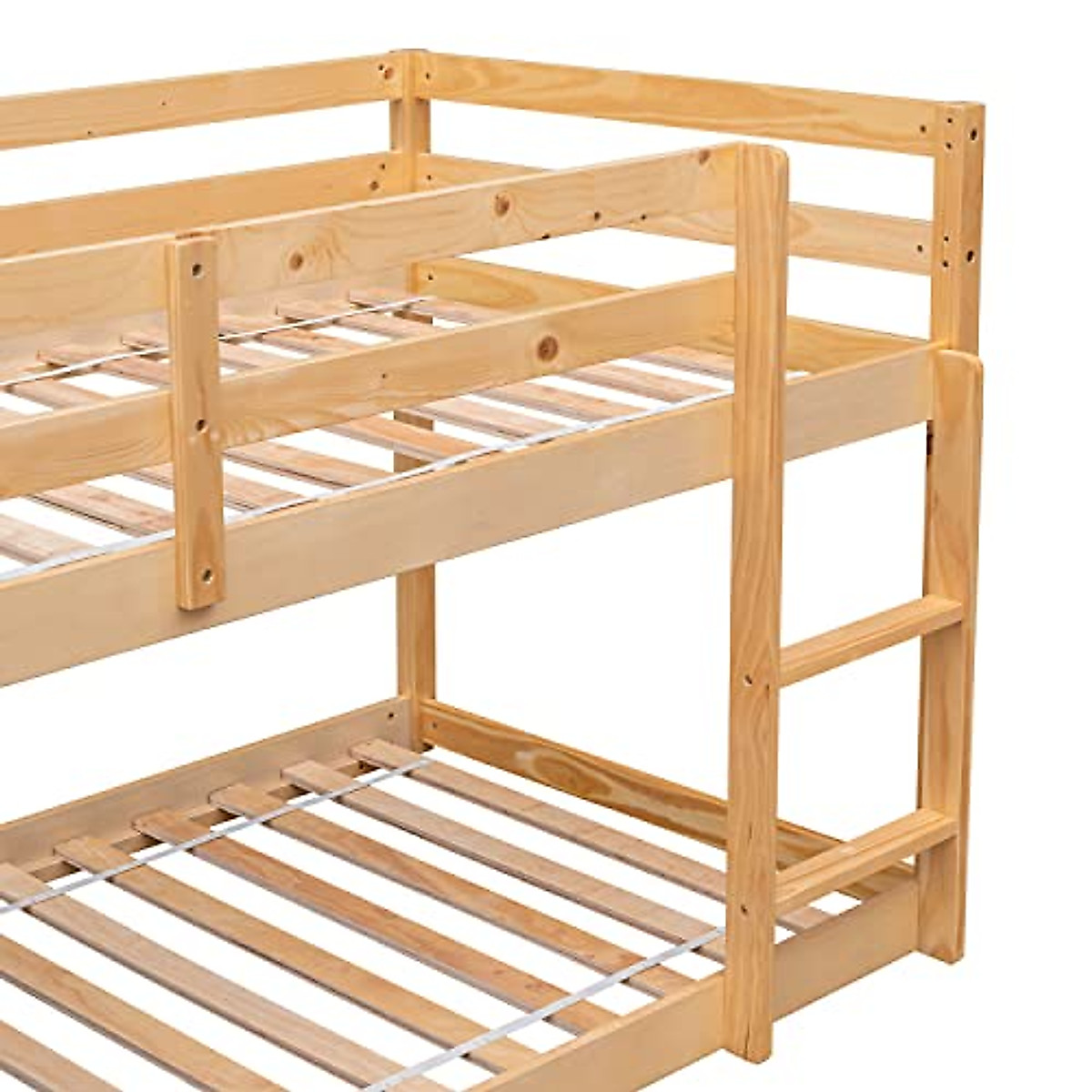 HomSof Twin Over Twin Floor Bunk Bed,Natural