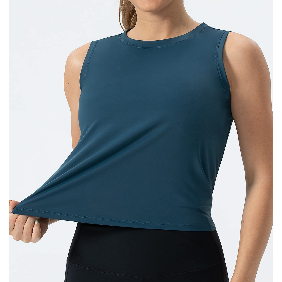 Ice Silk Workout Tops for Women Quick Dry Muscle Gym Running Shirts Sleeveless Dark Blue Green