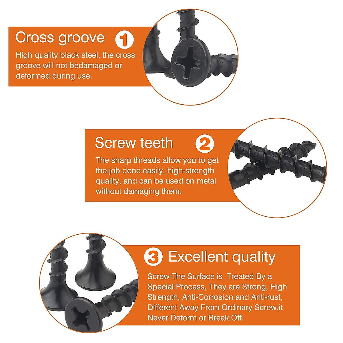 Screws #7 Quality Black Steel Drywall Screws Wood Screws 200Pcs Self Tapping Screws Kit,Screws Assortment Set for Drywall Sheetrock Furniture Cabinet Wood,8 Commonly Used Sizes