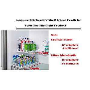 JILLMO Drink Organizer for Fridge, Self-Pushing Soda Can Organizer for Counter Refrigerator, Width Adjustable Pusher Glide, White, 12”depth-4rows