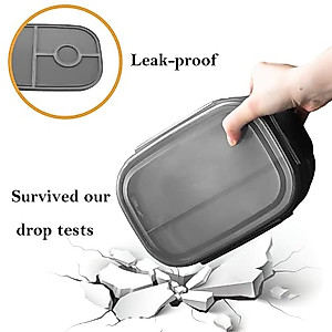 CocoMeiwei Bento Box Adult Lunch Box, Bento Lunch Box with 5 Silicone Cupcake Liners, Leak-proof Bento Lunch Box Containers 3 Tiers 50oz, 6compartments Large Capacity for Working Grey