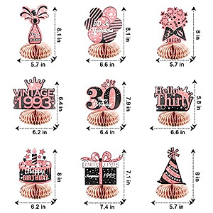 9Pcs 30th Birthday Decorations Men, Rose Gold 30th Birthday Centerpieces for Tables Decorations for Women, Honeycomb Table Topper, Best Gifts for thirty Years Birthday Prarty Decoration Supplies.