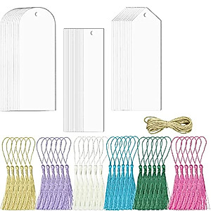 Sewroro 73Pcs Acrylic Blank Bookmark Set with Clear Bookmark Tassels Hemp Rope Book Markers for DIY Crafts Projects Present Tag
