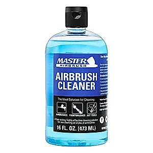 Master Airbrush Cleaner, 16-Ounce Pint Bottle - Fast Acting Cleaning Solution, Quickly Remove Water-Based Acrylic Paint, Watercolor, Makeup - Clean Clogged Airbrushes, Brushes, Artist Tools