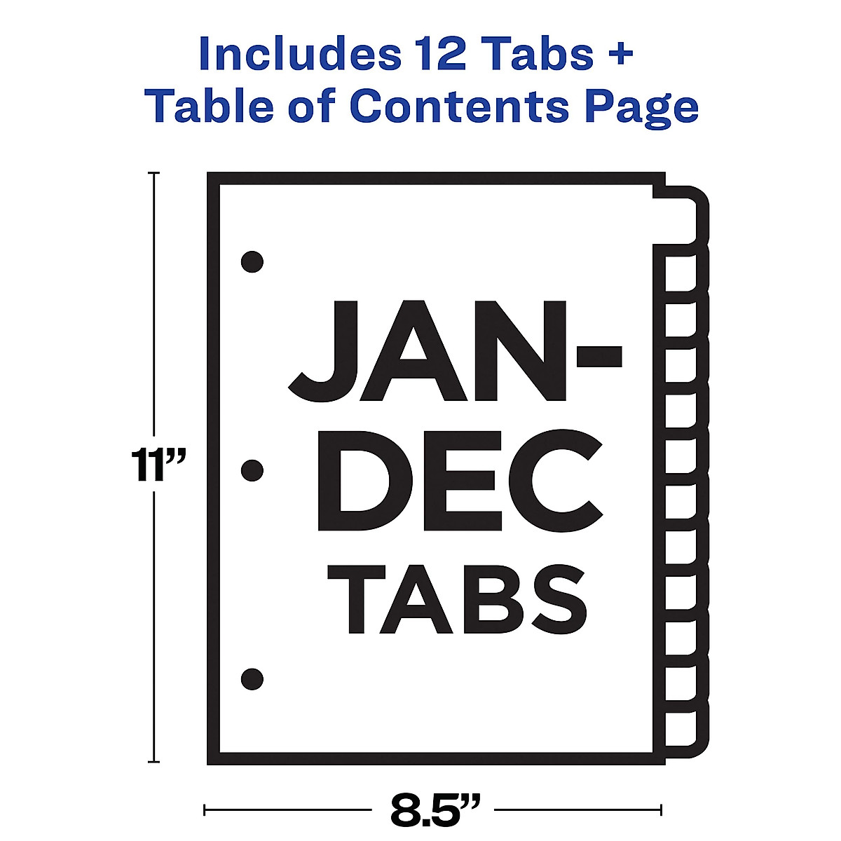 Avery Jan-Dec 12 Tab Dividers for 3 Ring Binders, Customizable Table of Contents, Multicolor Tabs, 3 Sets (44128)