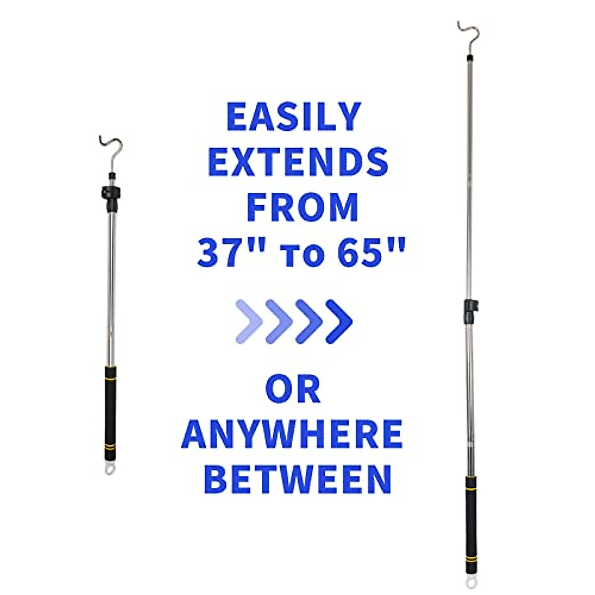 Greeily Clothes Hanger Reaching Hook Telescopic Adjustment it is Light and can Extend from 37" to 65" with 4.7 "Hook and Sponge Handle.Multifunctional Hook Rod for Hanging Lights, Clothing.