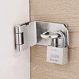 HOWDIA 4 Inch Door Hasp Latch 90 Degree, Stainless Steel Safety Right Angle Padlock Hasp Locking Latch Security Door Clasp Hasp Lock Latch for Push/Sliding/Barn Door, 2mm Thick, Brushed Silver