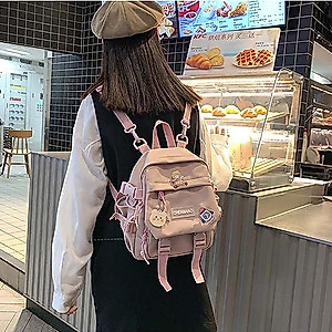 MUSICARD Girls Kawaii Backpack with Cute Pendant and Pins, Cute Mini Aesthetic Rucksack School Bag for Teens