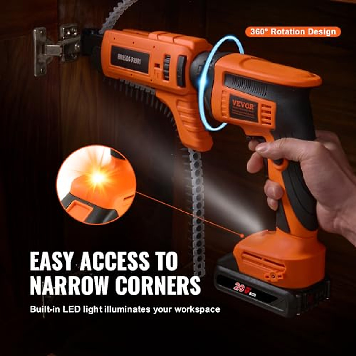 VEVOR Drywall Screw Gun Auto-Feed, 20V Max Collated Drywall Screwgun, 4200RPM Brushless Cordless Drywall Gun Kit with 2 Battery Packs, Belt Clip, Charger, Tool Bag, Screw Length and Depth Adjustable