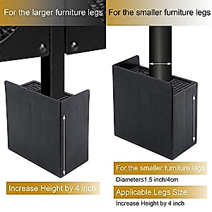 Tocawe Bed Risers 4 Inch Heavy Duty 8 Pack, Furniture Risers with Rubber Pads Supports Up to 6600 Lbs, Upgrade Rectangle Couch Risers L Shape for Sofas, Couch, Desk or Chair (Black)