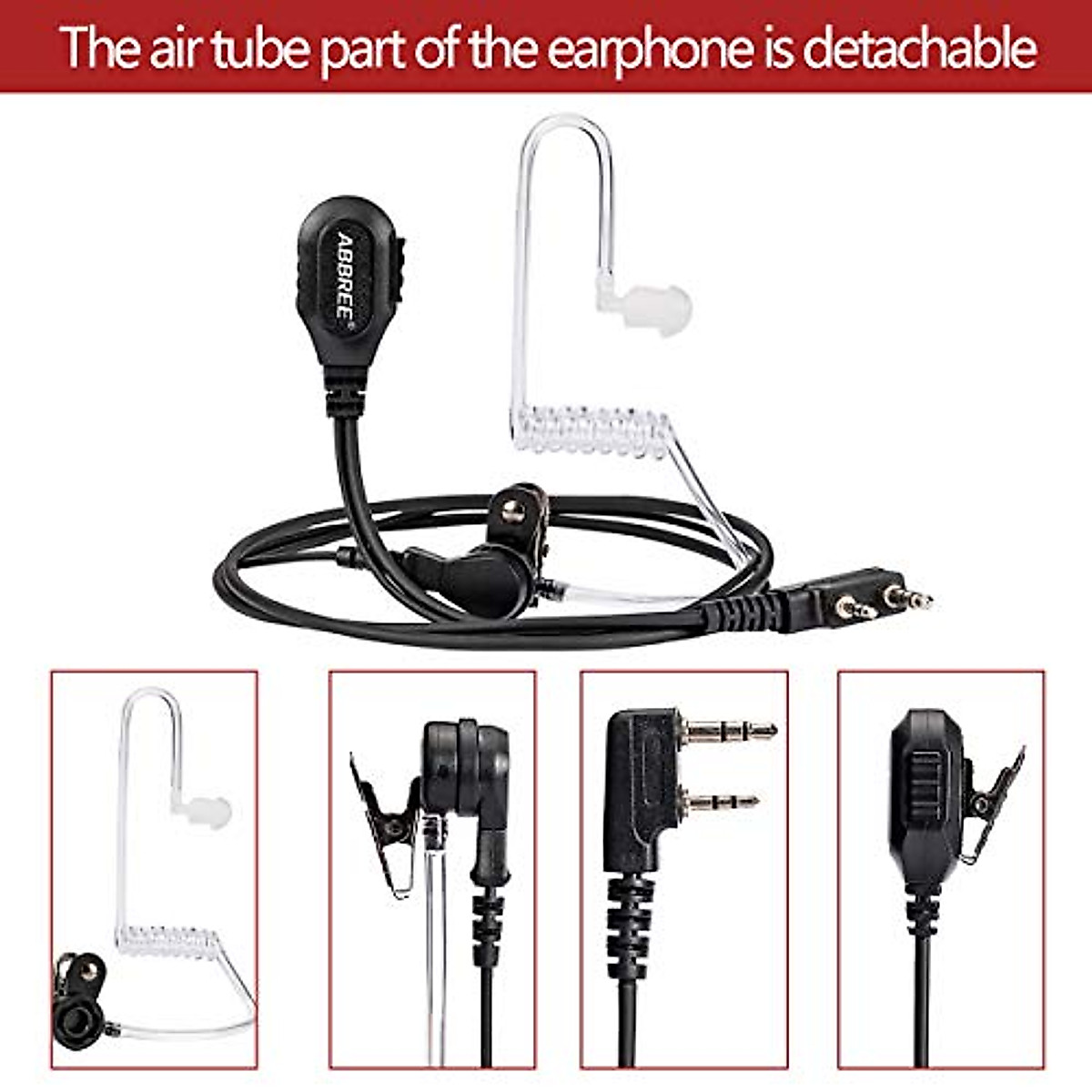 BAOFENG ABBREE Original Air Acoustic Tube Walkie Talkie Earpiece 2-Pin Detachable Two Way Radio Headset Compatible with Ham Radio UV5R UV-82 BF-888S BF-F8HP Series(1Pack)