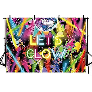 AIBIIN 7x5ft Neon Glow Birthday Party Backdrop Glow in The Dark Photo Background Colorful Graffiti Splatter Let's Glow Crazy Party Decorations Supplies Backdrop Banner Photo Booth Studio Props