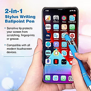 8 Pack Ballpoint Pen 2-in-1 Stylus Retractable Ballpoint Pen with Stylus tip, Metal Stylus Pen for Touch Screens, 1.0 mm Black Ink