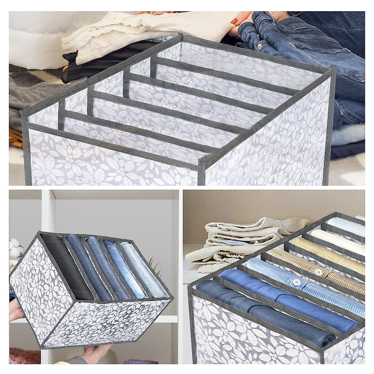 2PCS Wardrobe Clothes Organizer for Folded Clothes, Mesh Drawer Dividers and Storage, Drawer Organizer for Clothes, Jeans, Leggings, Skirts, T-shirts, Sweaters, Socks, Scarves(Large 7Girds)