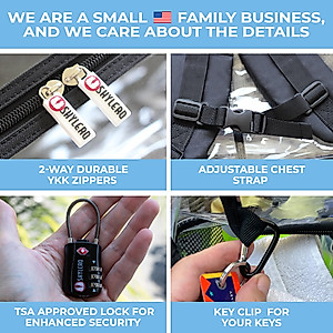 SHYLERO Clear Backpack For Work XL - Heavy Duty School Bookbag has TSA Lock, 2-WAY Zip, Transparent PVC - H18''xW14''xD8