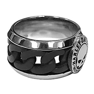 Harley-Davidson Men's Black Steel Chain Willie G Skull H-D Ring (12)