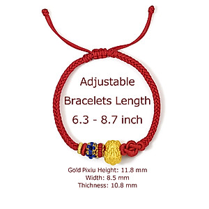 ZHOU LIU FU 24K Solid Gold Bracelet for Women, Real Pure Gold Jewelry Dainty Fortune Pixiu Ball Dragon Turtle Adjustable Red Black Braided Bracelet for Men Girlfriend