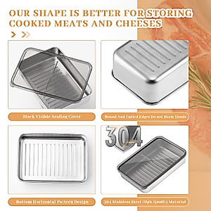 Hushee 6 Pack Bacon Cheese Container for Refrigerator, Stainless Steel Airtight Deli Meat Container, Dishwasher Safe Fridge Storage Containers Fruit Lunch Storage with Lids for Fridge, 4 Sizes