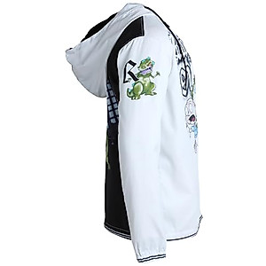 Nickelodeon Men's Jacket - Lightweight Hooded Windbreaker Coat - Vintage Novelty Streetwear for Men: SpongeBob Rugrats (S-XL), Size X-Large, Rugrats Black