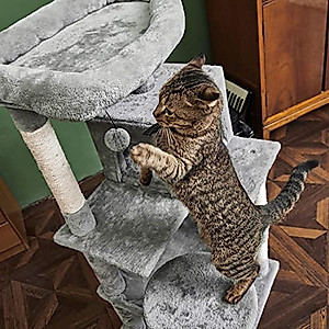 Catinsider 46.5 inches Cat Tree Multi-Level Cat Tower with Sisal-Covered Scratching Posts, Plush Perches, Hammock and Condo for Cats Light Gray