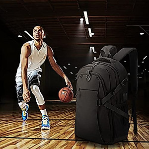 Widfre Basketball Backpack with USB Charging Port, Durable Men's Laptop Backpack for Outdoor with Ball Compartment (Black)