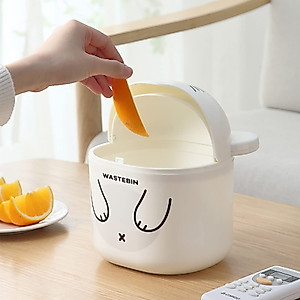 YISTOS Mini Countertop Trash Can with Lid, Desk Small Trash Can, Waste Garbage Bin, Room Decoration Big Ears Desktop Wastebasket for Countertop, Vanity, Office or Coffee Table - Pink