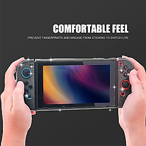 Switch Glitter Case, Switch Protective Case with Tempered Glass Screen Protector and Thumb Grip Caps - Black